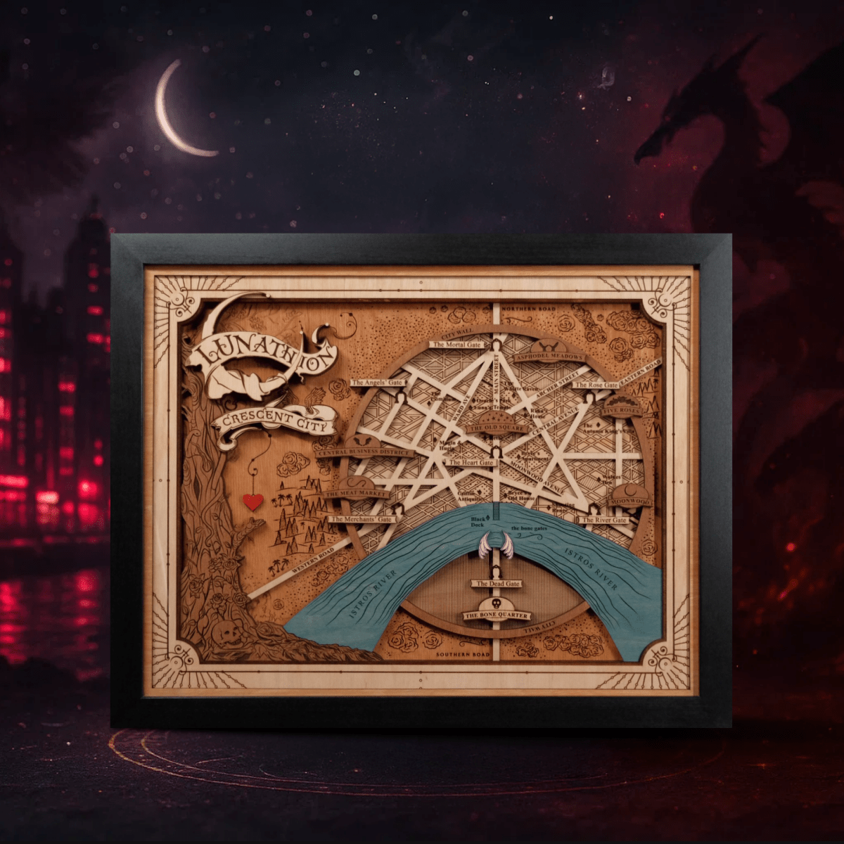 Lunathion 3D Wood Map - Crescent City Wall Art – ZeWood
