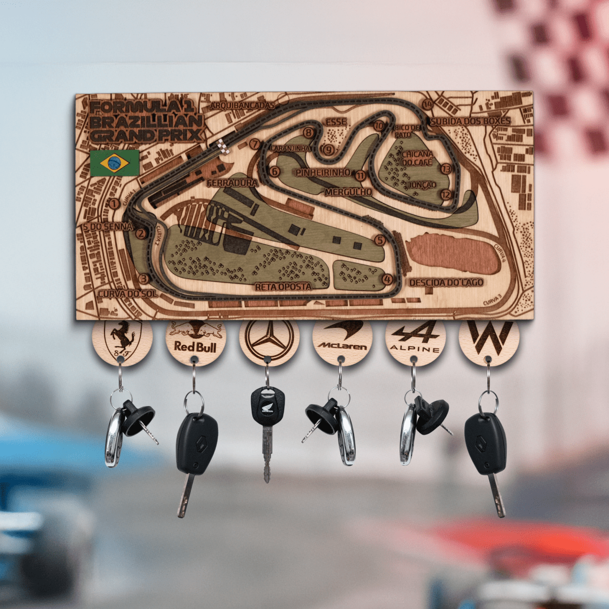 Interlagos F1 Key Holder – Wooden Formula 1 Wall Art – ZeWood