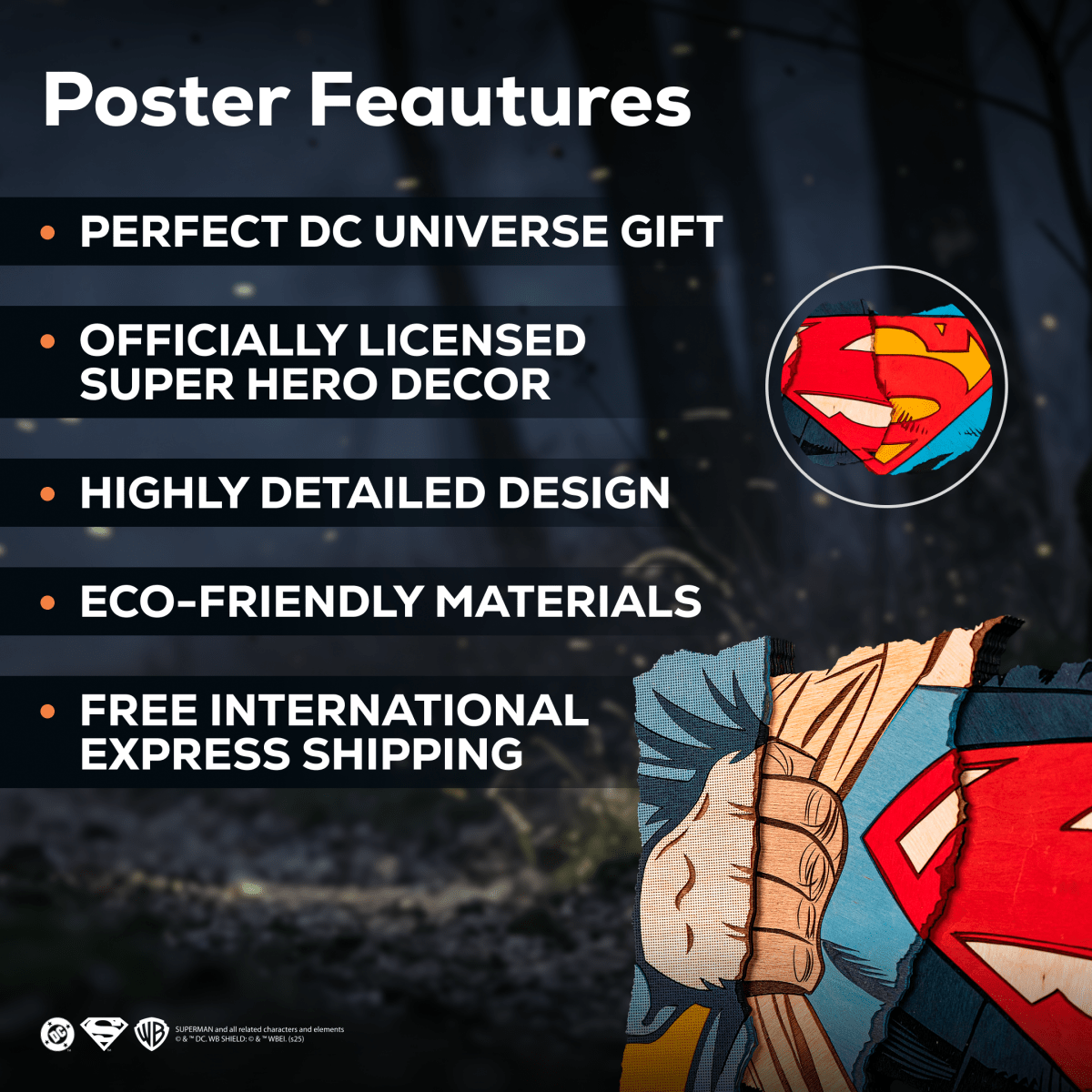 Licensed 3D Superman Poster – Bold DC Comic Gift – ZeWood