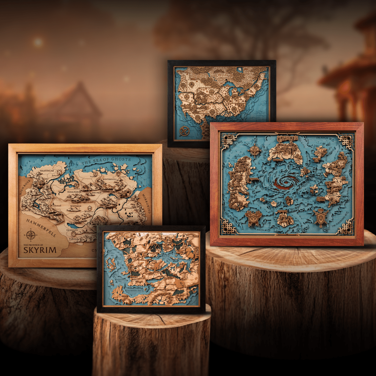 Fantasy World Maps | Gamer Gift & Game Room Decor – Wooden 3D Fan Art ...